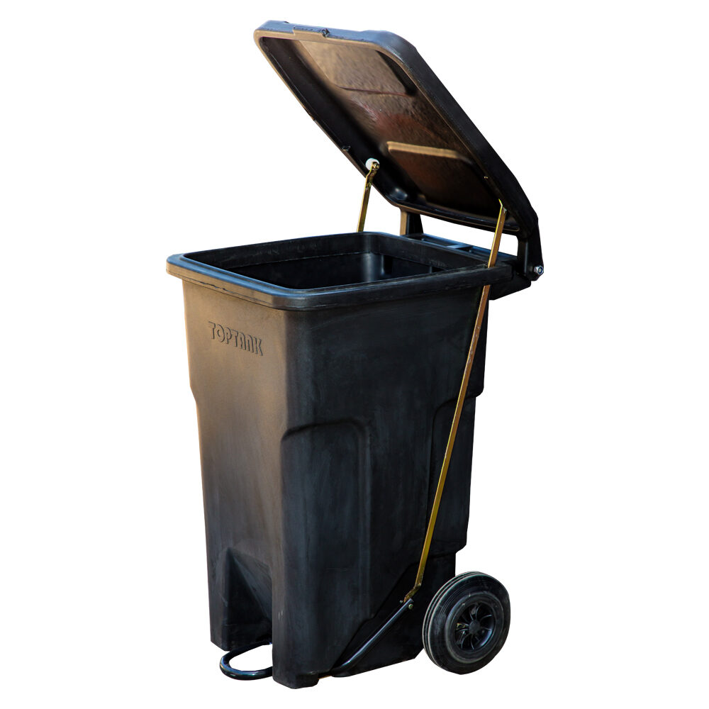 90litre Garbage Bin With Wheels, Handle & Foot Pedal - TopTank