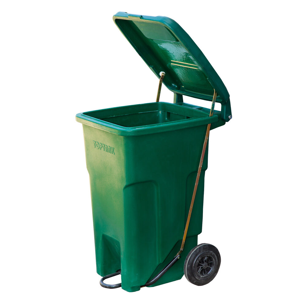 90litre Garbage Bin With Wheels, Handle & Foot Pedal - TopTank