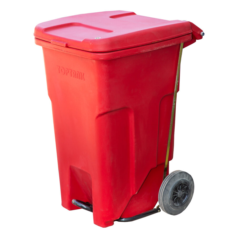 90litre Garbage Bin With Wheels, Handle & Foot Pedal - TopTank