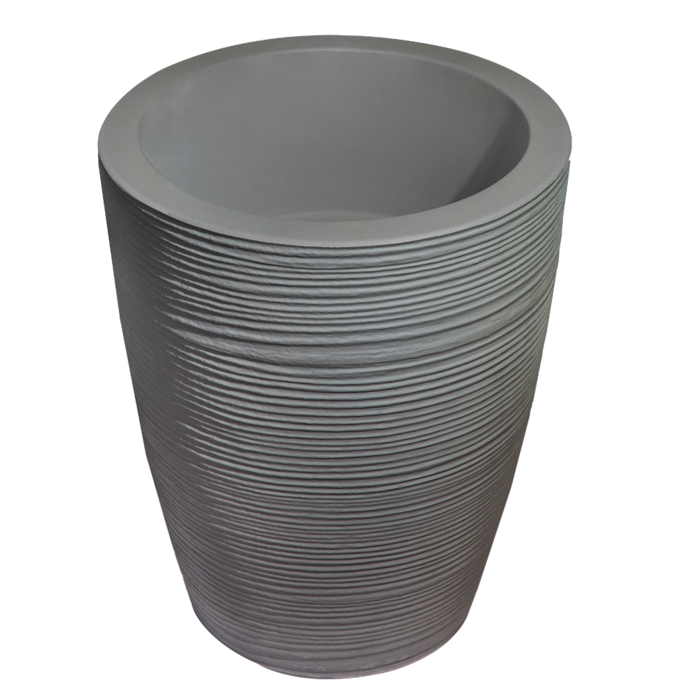 Round Beige Planter Pot - Modern Linear Wavy Stone-look Finish | 50cm(H ...