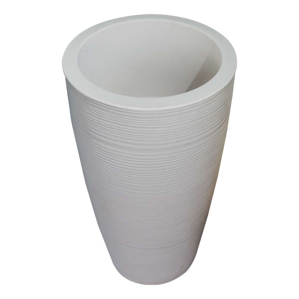 Large Round Beige Planter Pot - Modern Linear Wavy Stone-look Finish ...