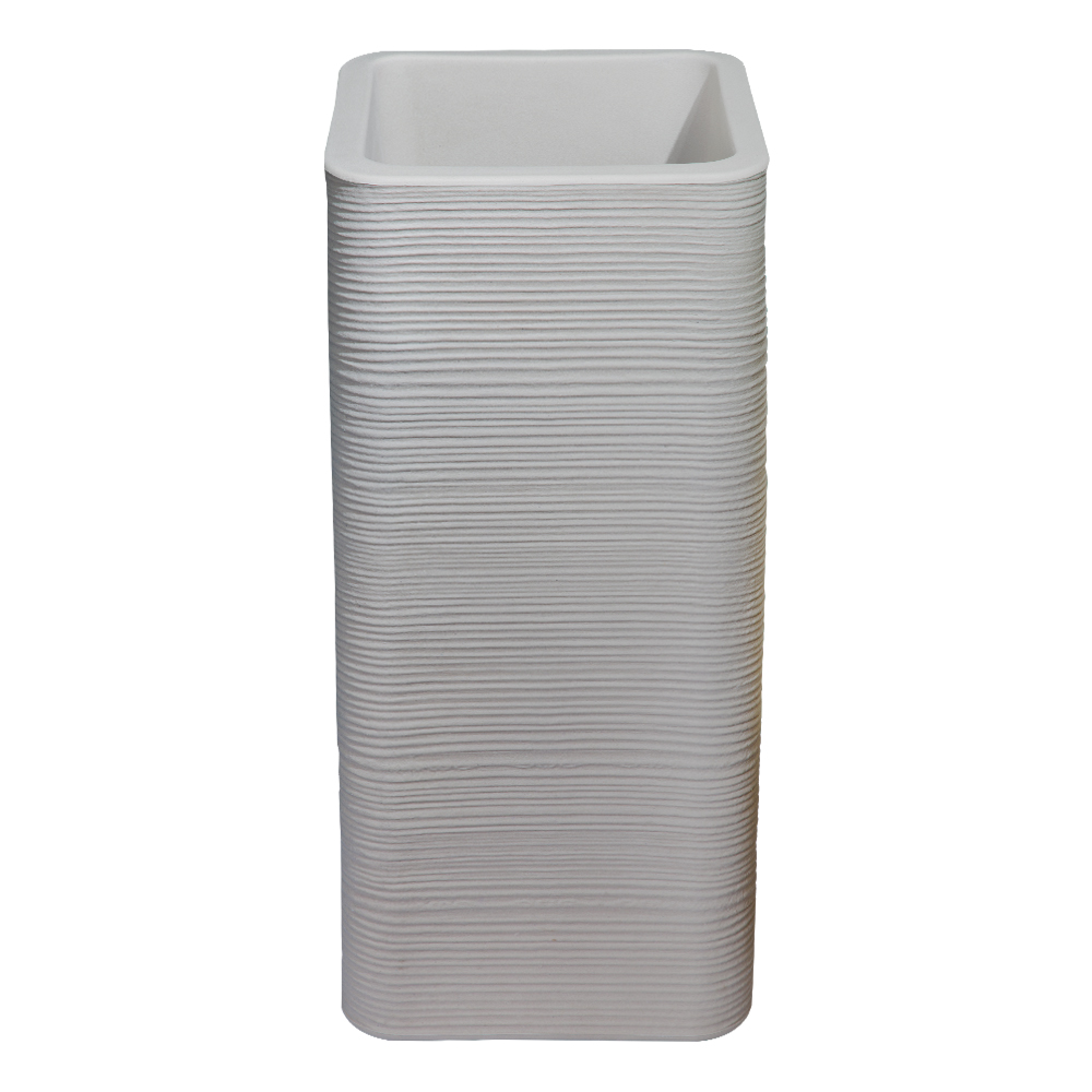 Tall Rectangular Beige Planter - Modern Linear Wavy Stone-look Finish ...